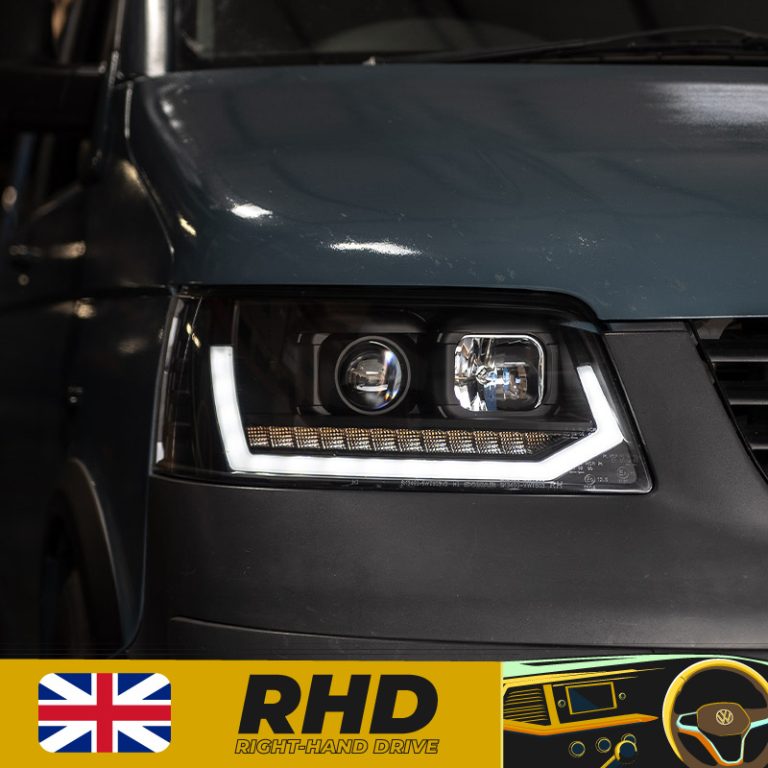 VW T5 Headlights - V2 - DRL - LED - Black | Transporter HQ